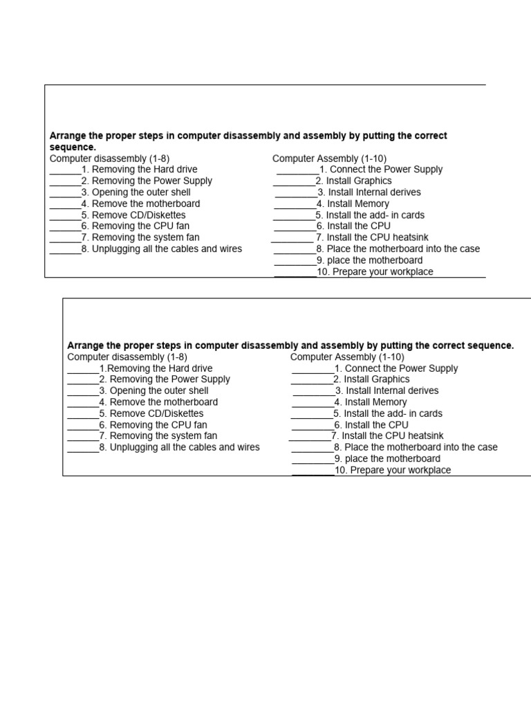 Arrange The Proper Steps in Computer Disassembly and Assembly by ...