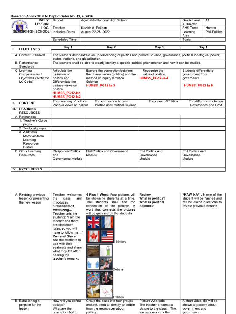 DLL SAMPLE | PDF | Governance | Teachers