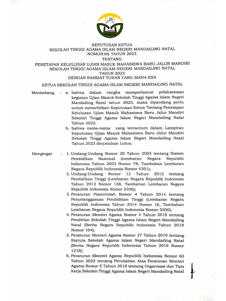 SK PMB MANDIRI 2023 | PDF