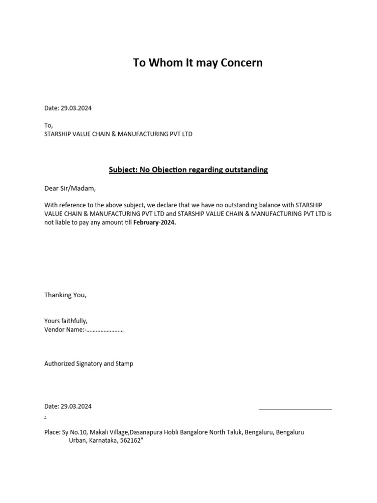 NOC for Payment Clearance to Distributor | PDF | Finance & Money Management