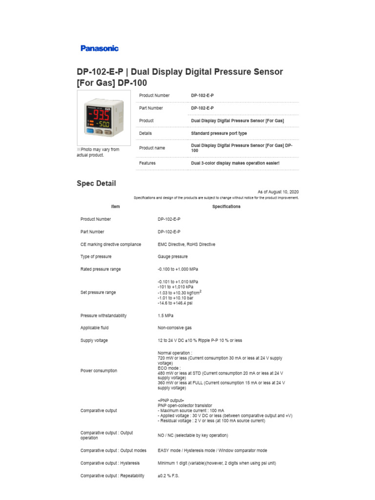 DP-102-E-P - Dual Display Digital Pressure Sensor (For Gas) DP-100 ...
