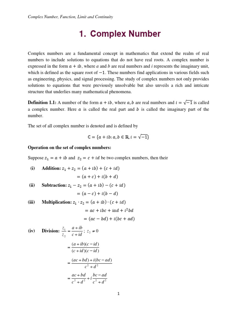 Complex Number - Functions - Limit and Coninuity | PDF | Complex Number ...