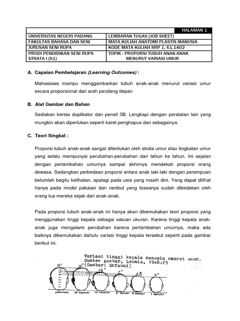 JOB SHEET Anatomi Pertemuan Ke-10 Proporsi Tubuh Anak-Anak Berdasarkan ...