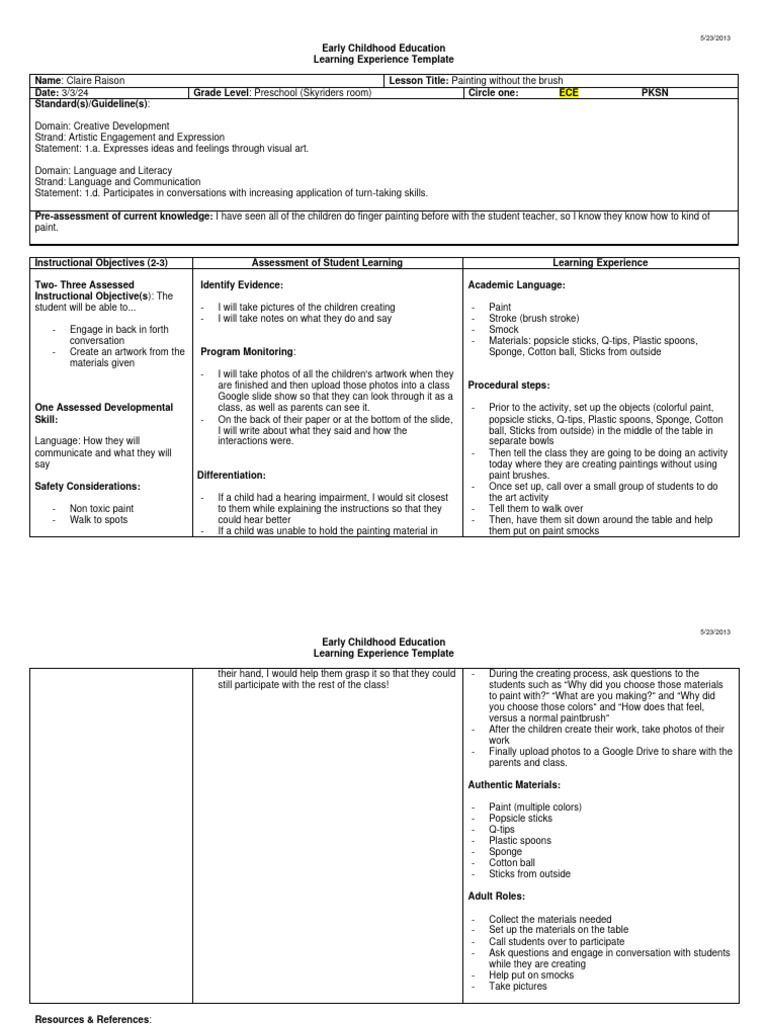 updated visual art lesson plan march 3 claire raison | PDF | Learning ...