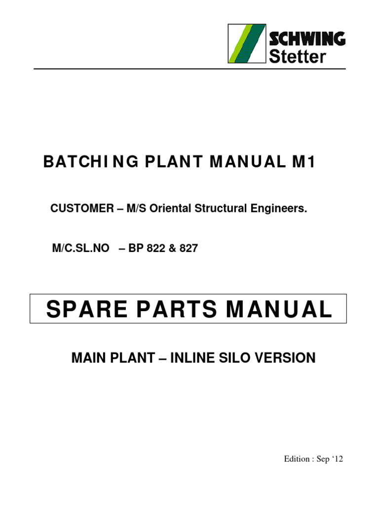 Spare Parts Manual M1-Inline Silo Version Sep-2012 | PDF | Washer ...