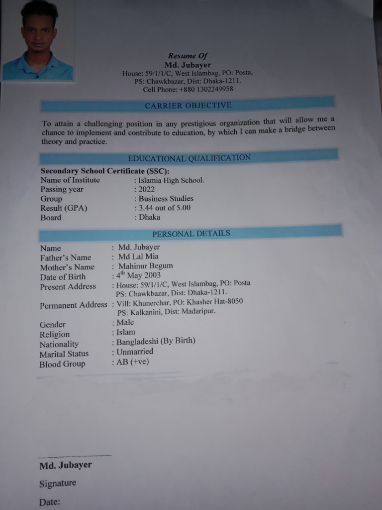 Uploaded CV Jubayer Khan | PDF