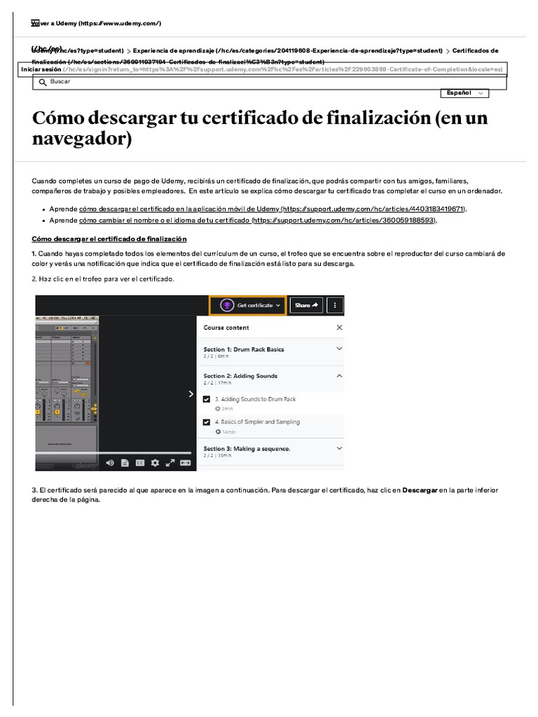 Cómo Descargar Tu Certificado de Finalización (En Un Navegador) - Udemy ... Cómo Descargar Tu Certificado de Finalización (En Un Navegador) - Udemy ...