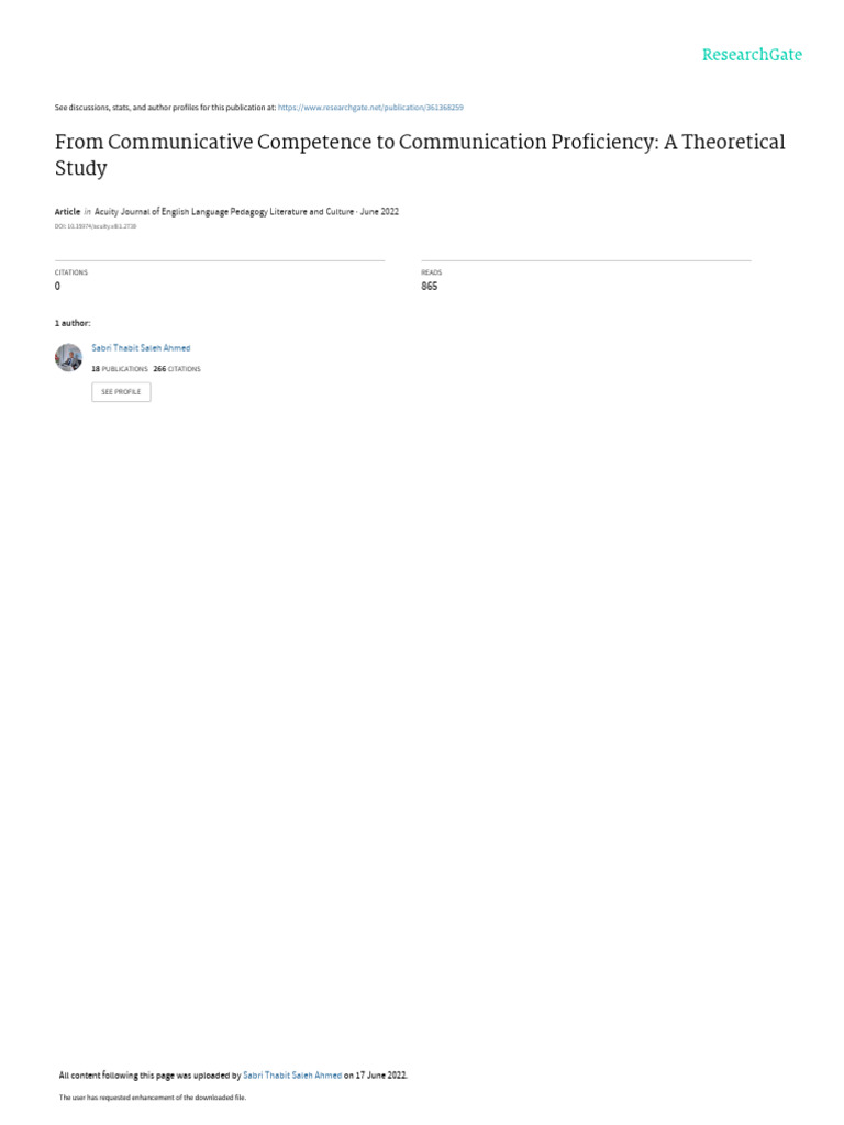 From Communicative Competence To Communication Proficiency: A ...