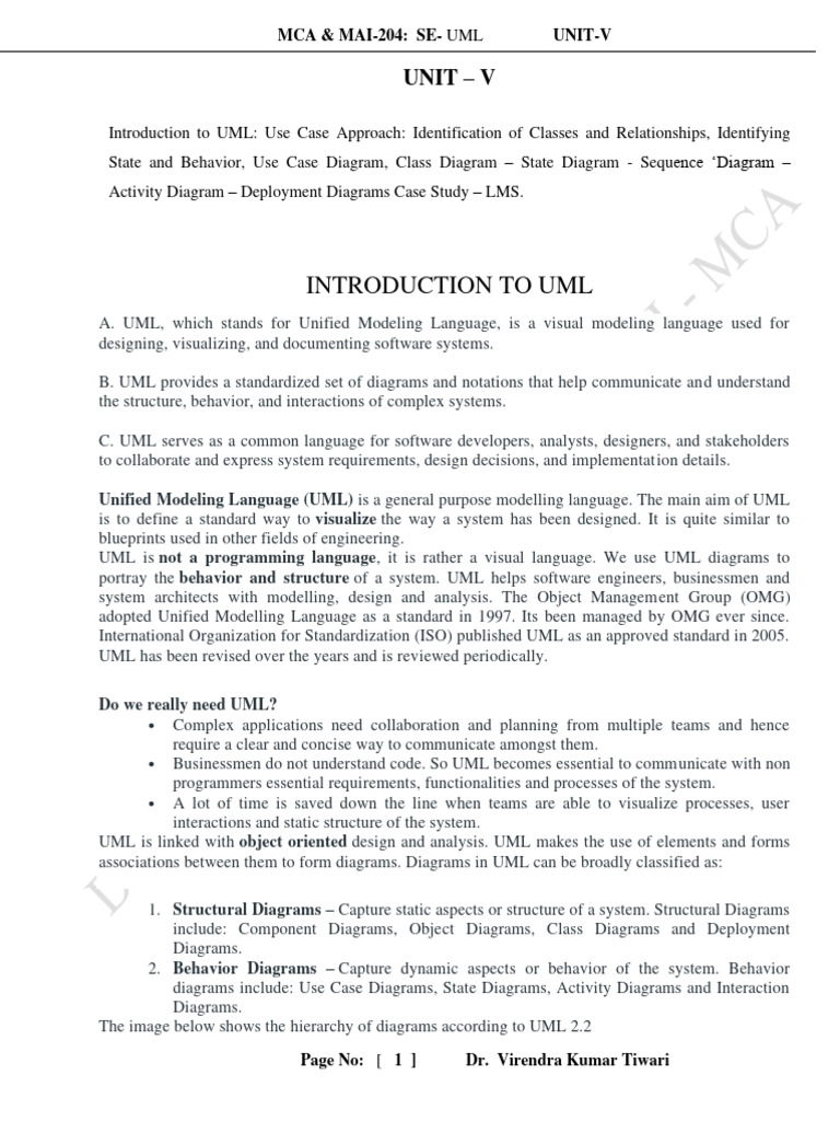 Unit-V-MCA - MAI-204 SEM - UML - UML 2023 | PDF | Inheritance (Object Oriented Programming ...