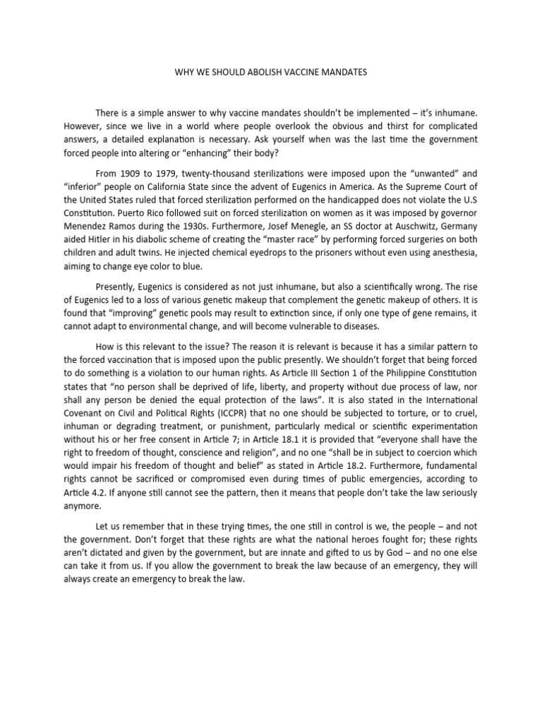 Why We Should Abolish Vaccine Mandates | PDF | Eugenics | Rights