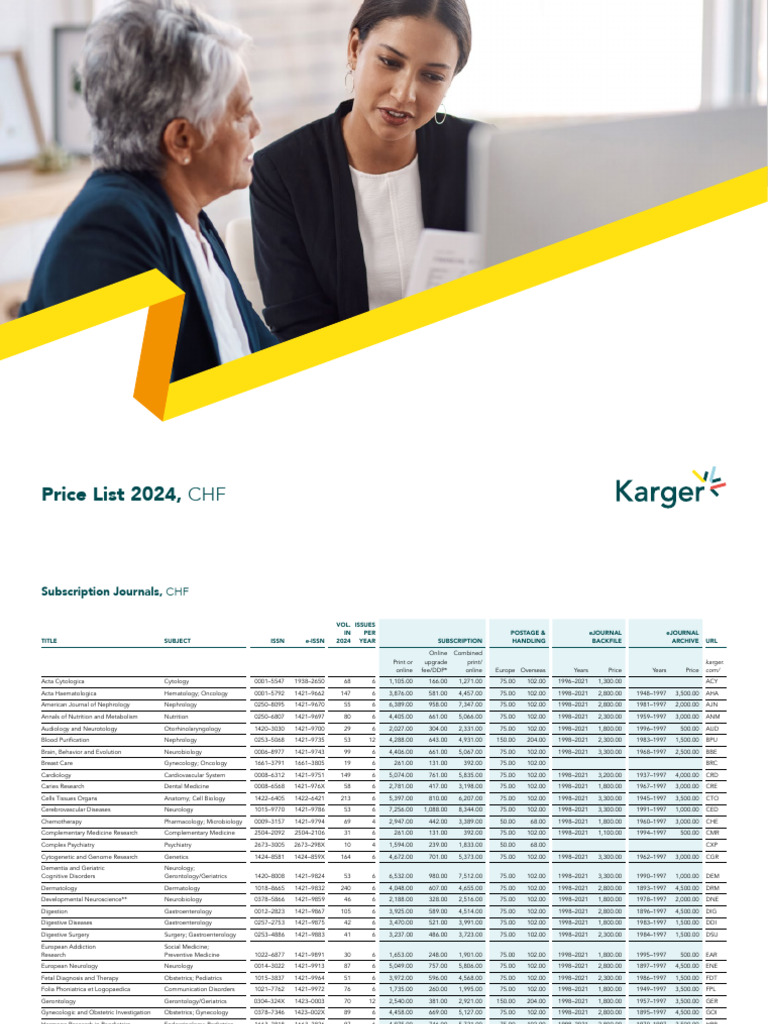 Karger Journals Price List 2024 | PDF | Subscription Business Model ...