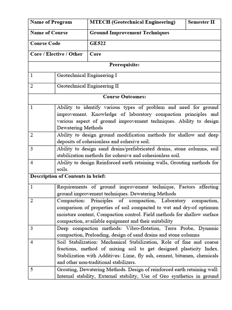 Lesson Plan - GE522 | Download Free PDF | Soil | Geotechnical Engineering