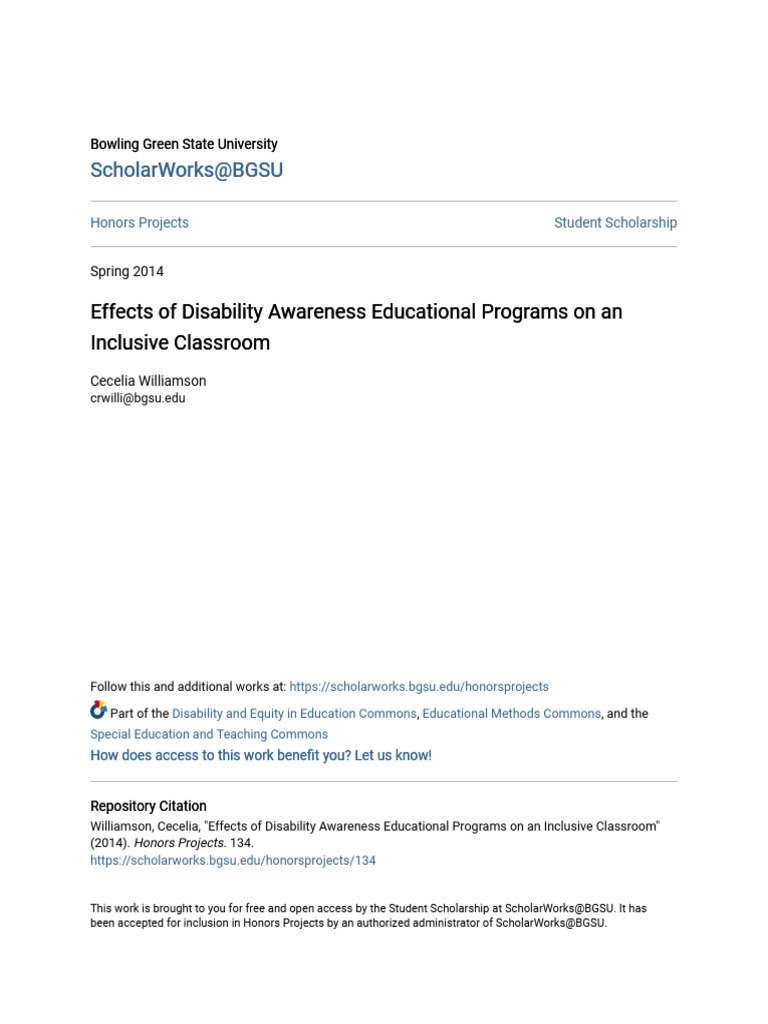 Effects of Disability Awareness Educational Programs on an Inclus | PDF ...