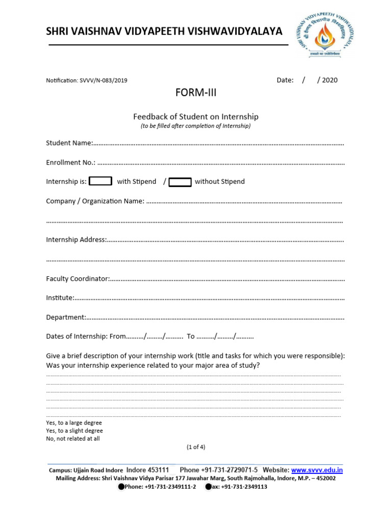 Internship Feedback Form for Students | PDF | Human Communication ...
