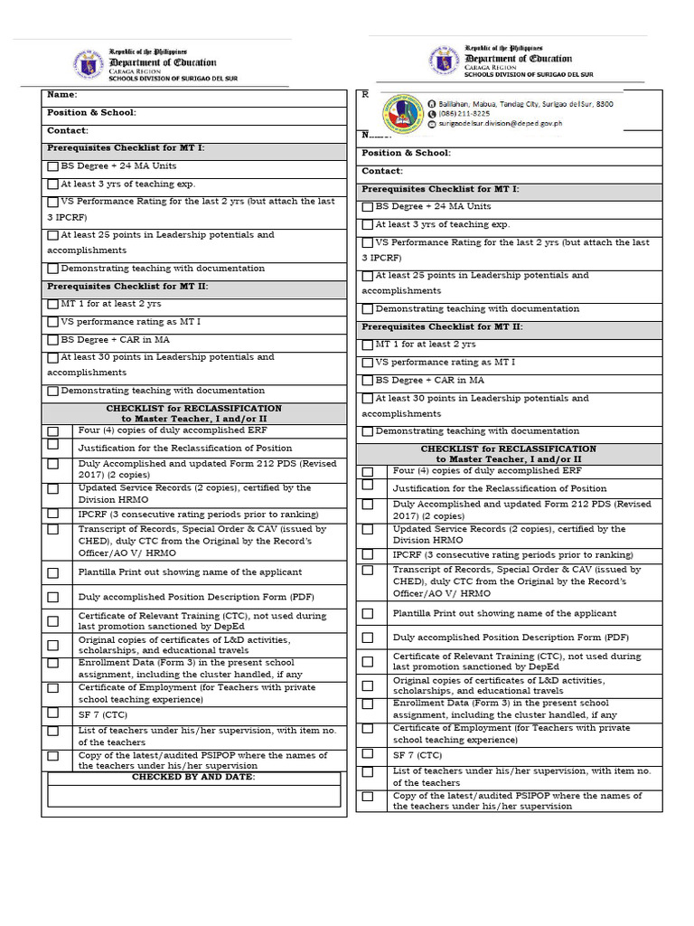 MT Reclass Checklist | PDF