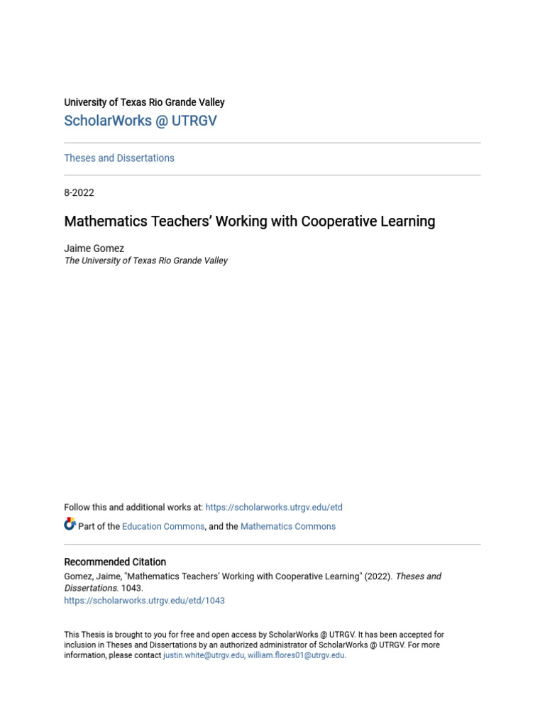 Mathematics Teachers - Working With Cooperative Learning | PDF ...