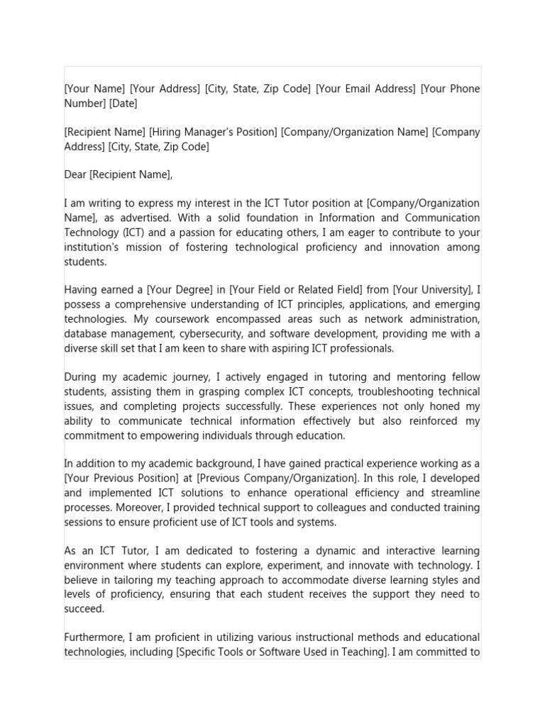 ICT Tutor Application Letter | PDF | Educational Technology ...