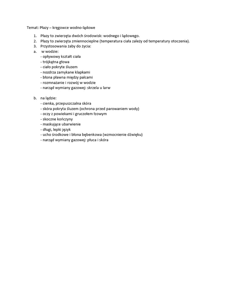 Płazy Notatka | PDF
