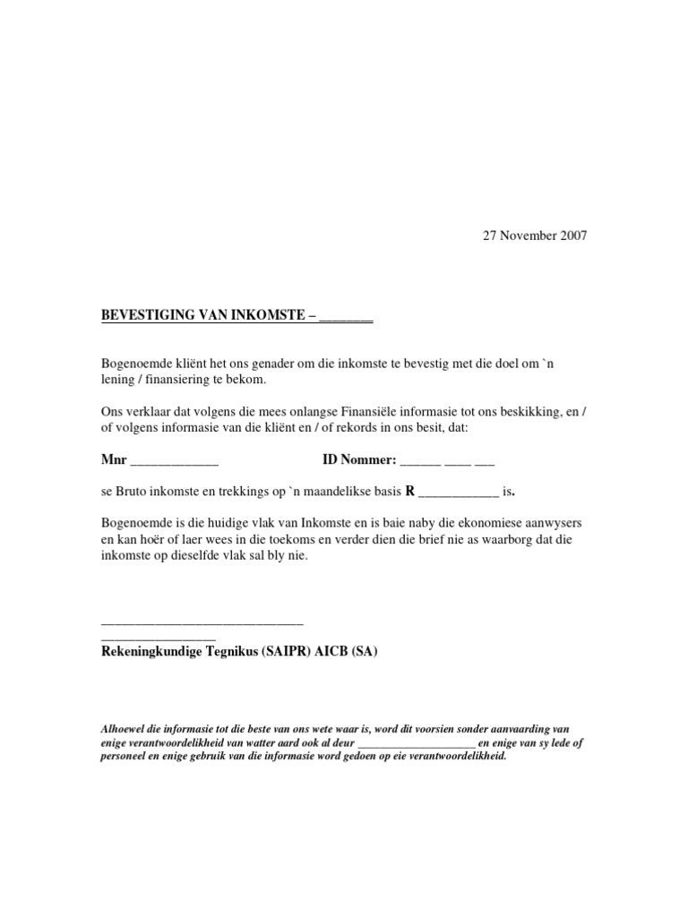 Bevestig Van Inkomste | PDF