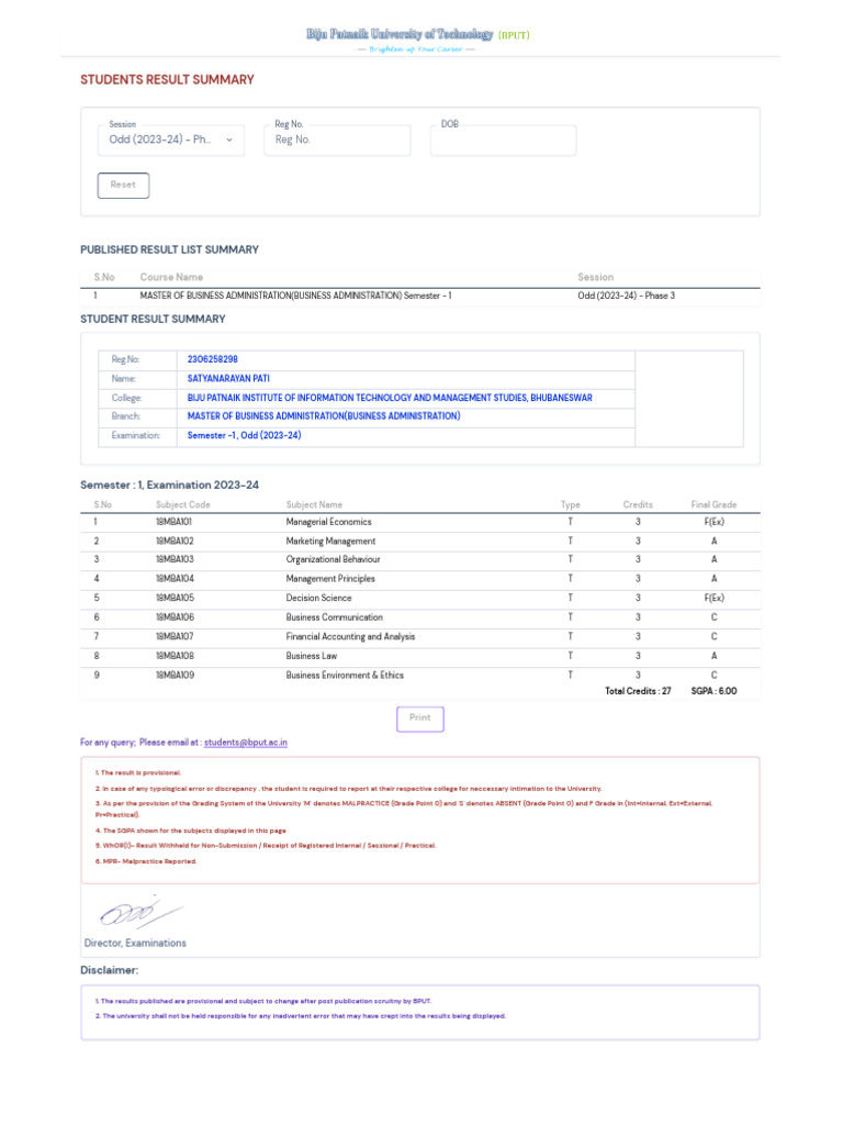 BPUT EXAMS - RESULTS | PDF | Economies | Business Economics