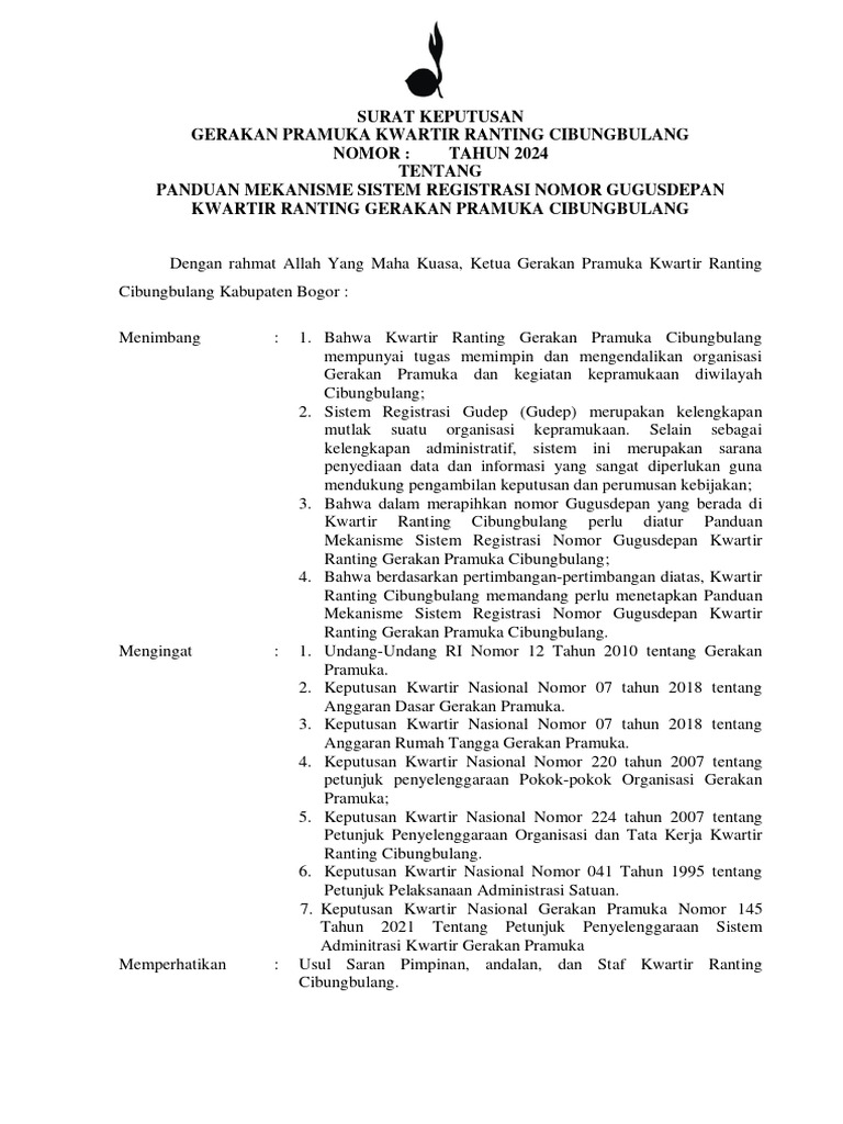 Surat Keputusan Mekanisme Registrasi Gugusdepan Kwartir Ranting ...