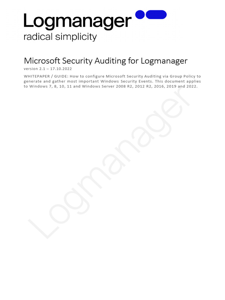 Logmanager guide to Microsoft Auditing | PDF | Active Directory | Group ... Logmanager guide to Microsoft Auditing | PDF | Active Directory | Group ...