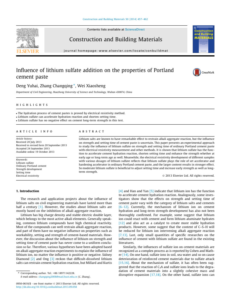 Lithium Sulfate's Effect on Cement | PDF | Cement | Lithium