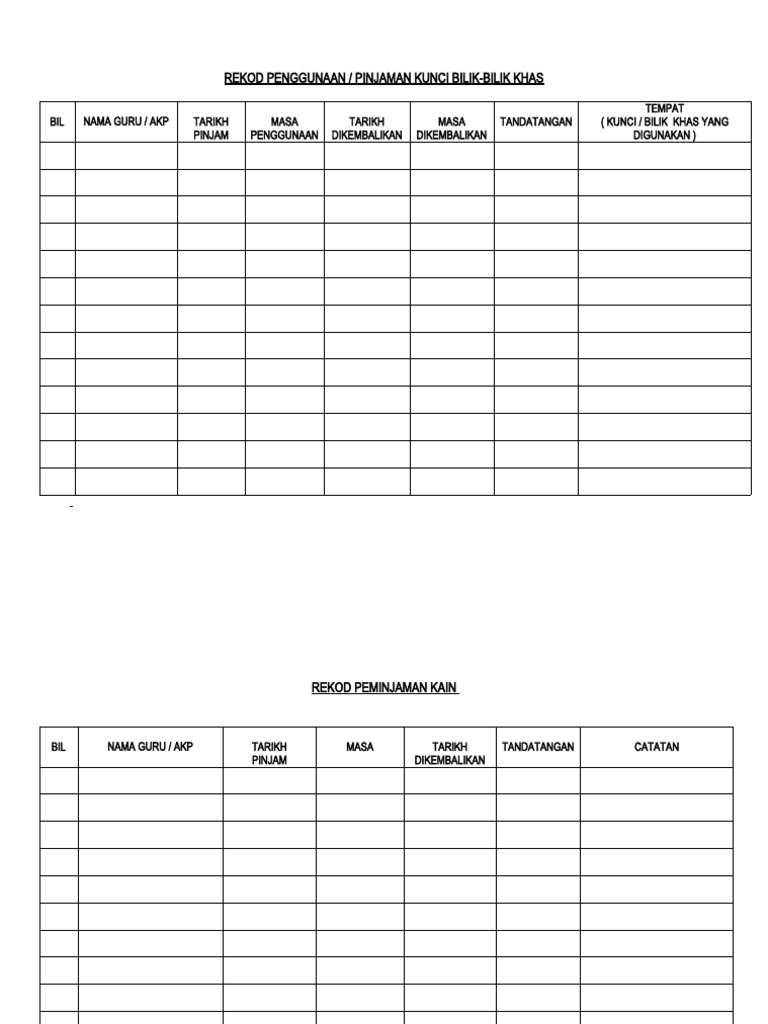 Rekod Penggunaan Bilik-Bilik Khas | PDF