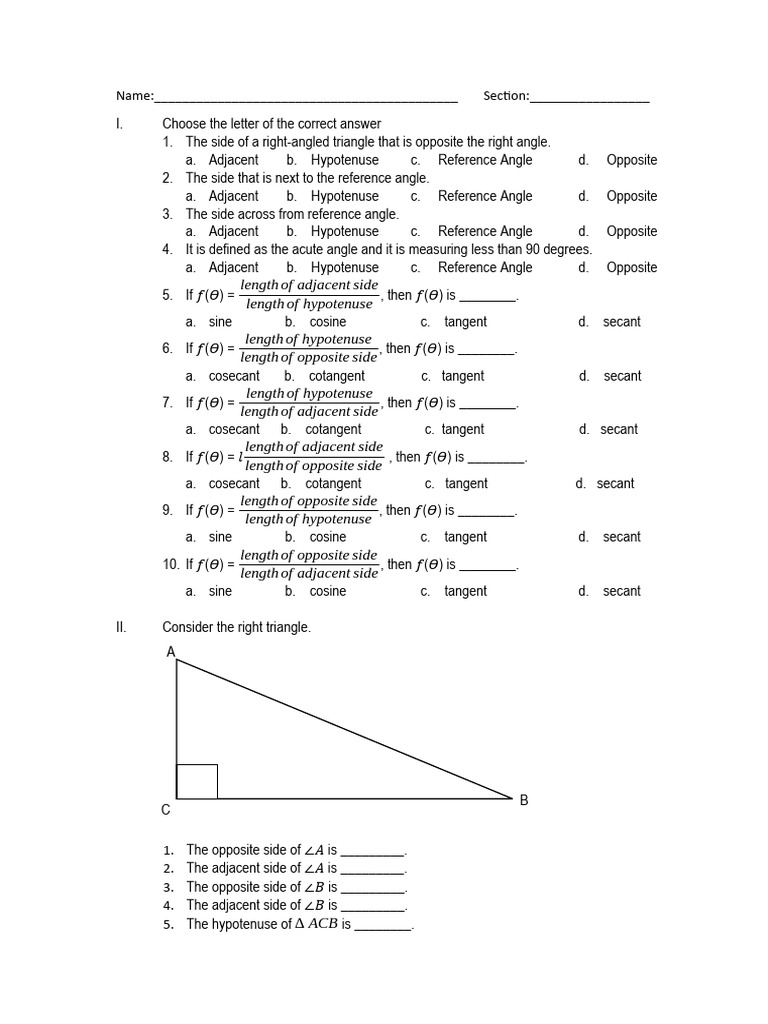 Trigonometric Ratios in Right Triangles | PDF | Trigonometric Functions ...