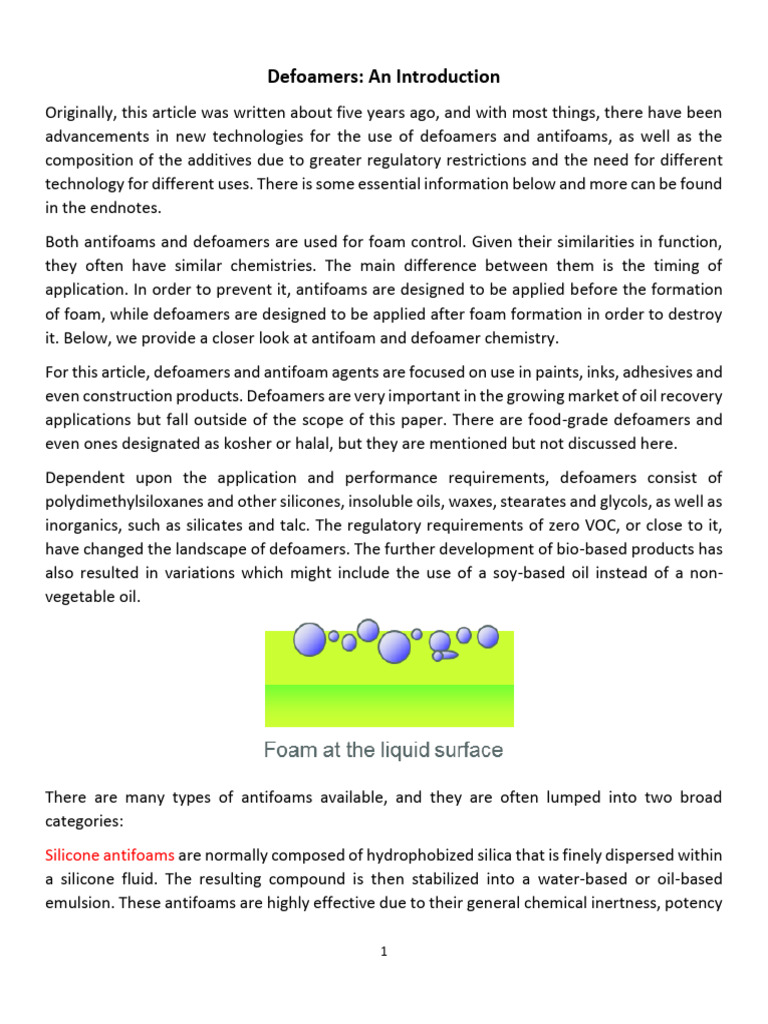 Defoamers - An Introduction | PDF | Paint | Secondary Sector Of The Economy
