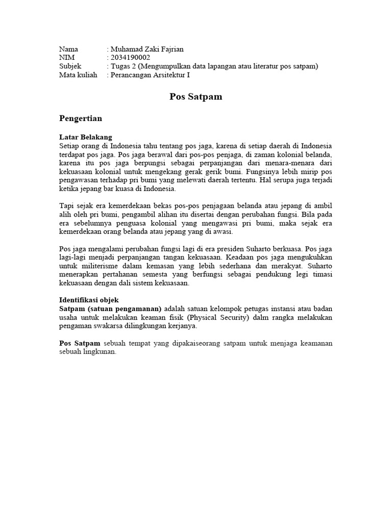 57 - Tugas 2 (Mengumpulkan Data Lapangan Atau Literatur Pos Satpam ...
