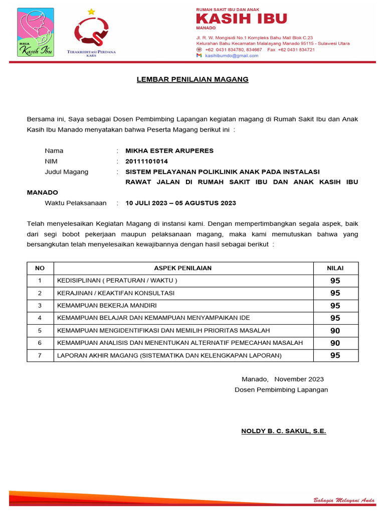 Penilaian Magang 2023 | PDF | Karier & Perkembangan