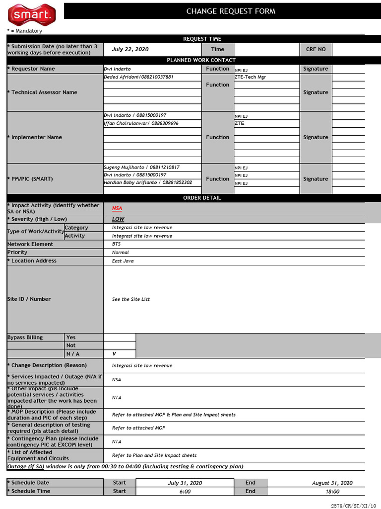MOP Integrasi Site Sales Relocation - ZSBY - 2772 and MW | PDF ...