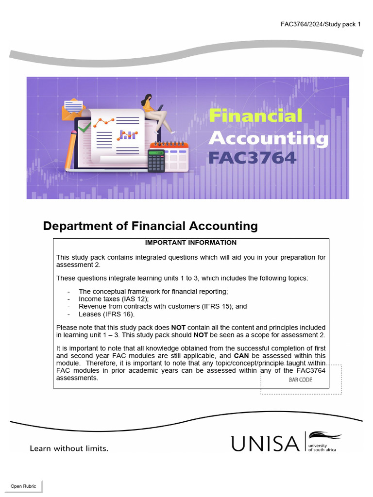 FAC3764 - 2024 - Study Pack 1 | PDF | Deferred Tax | Taxes