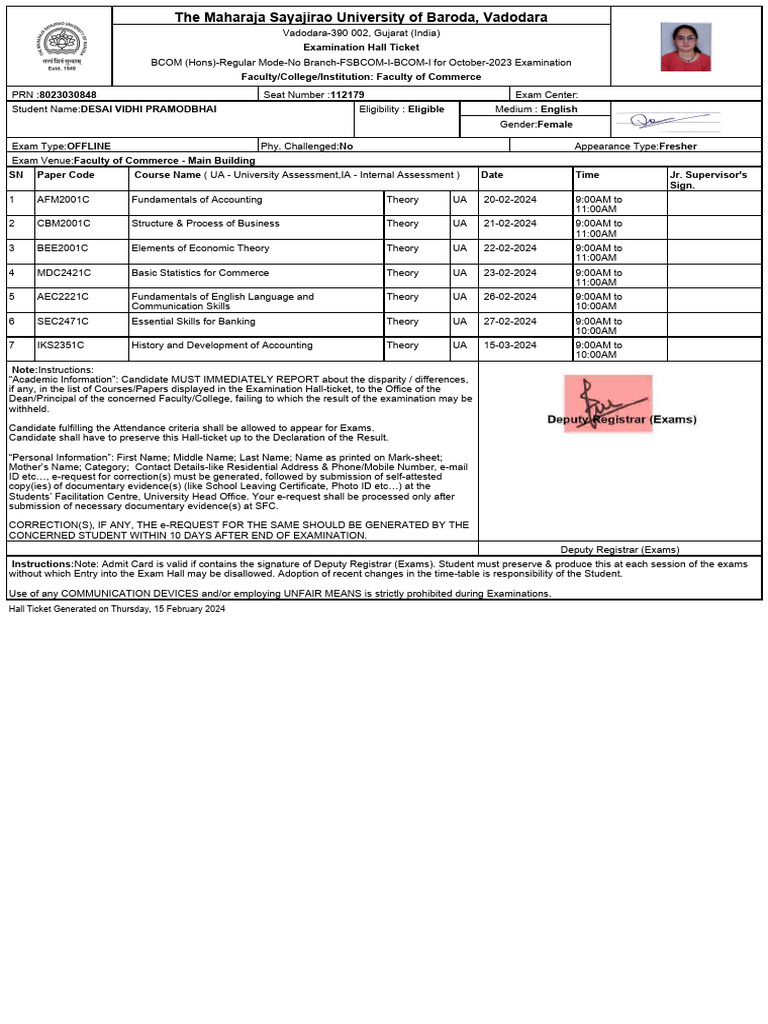 8023030848msuis PDF Hallticket | PDF