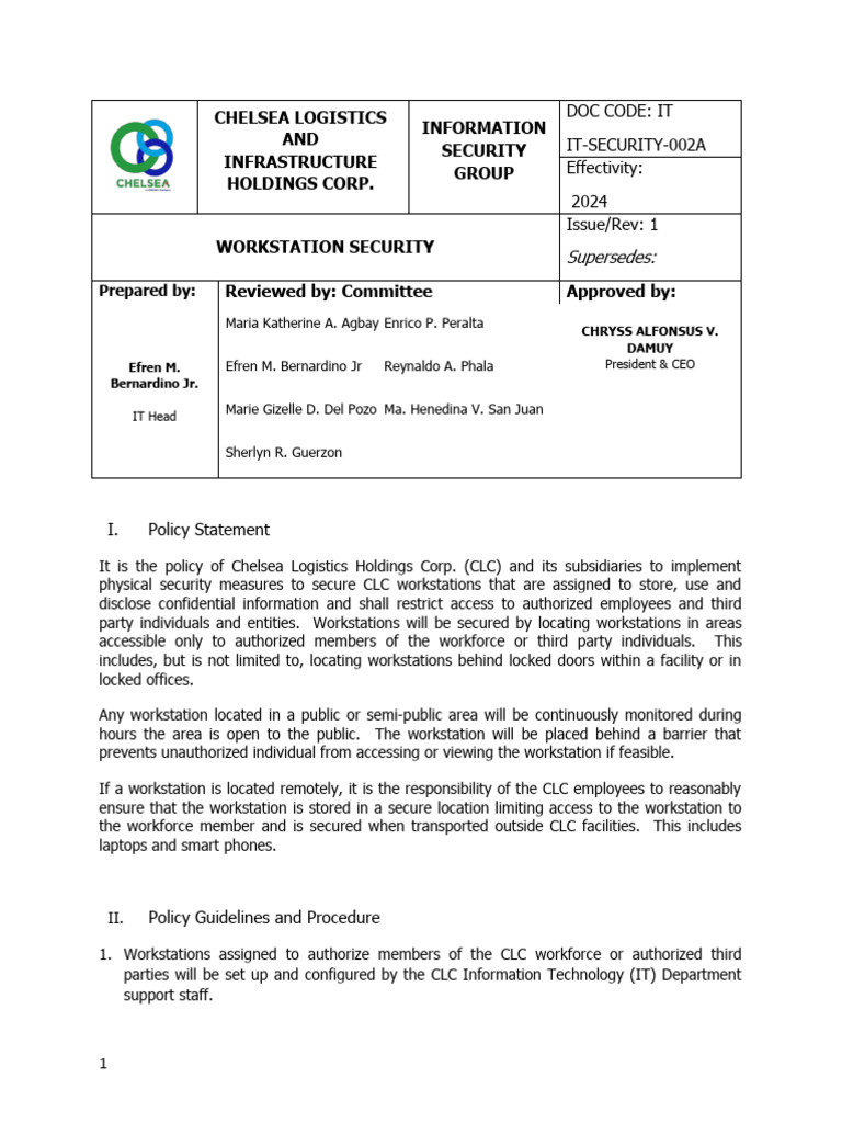 IT-003 Workstation Security (Updated Version) | PDF | Laptop | Computer ...