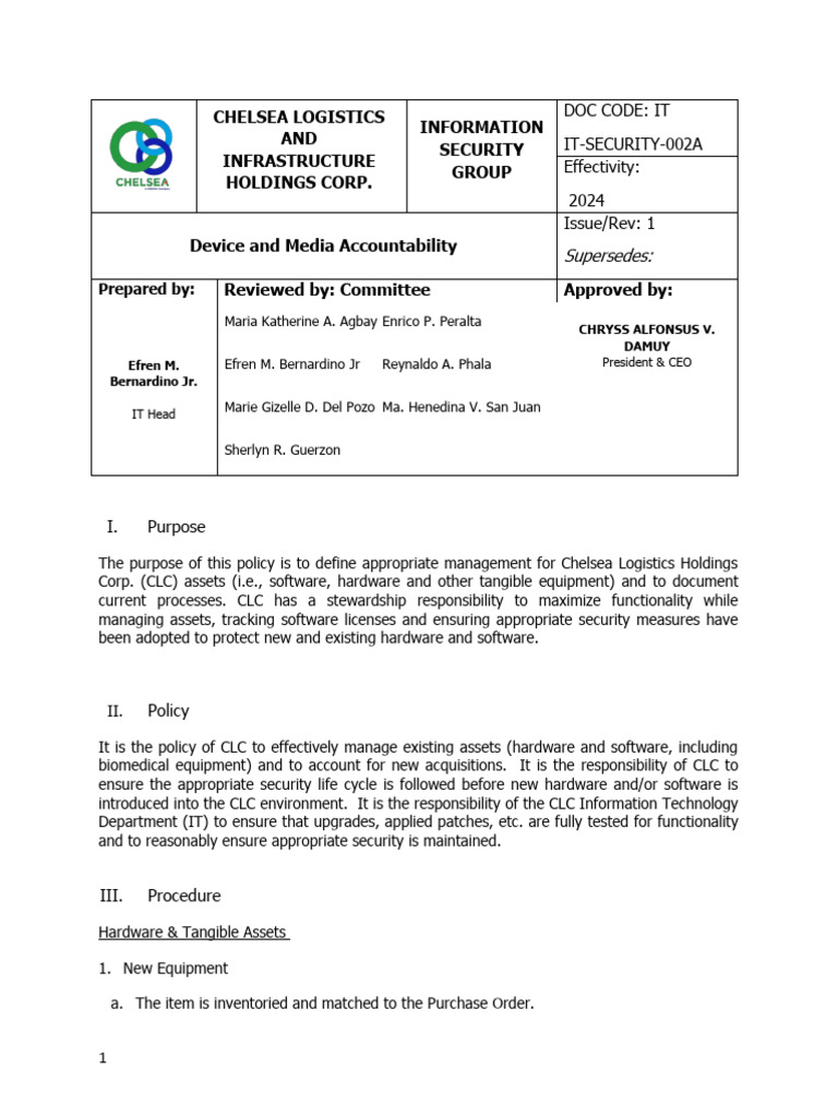 IT-001 Device and Media Accountability (Updated Version) | PDF ...
