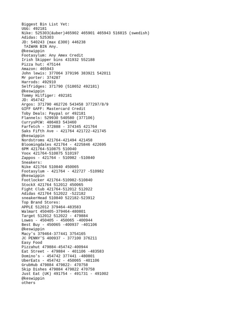 @juggin - Playz & @KeSwippin Bin List | PDF | Companies