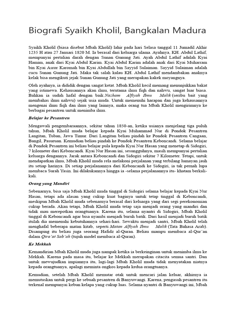 Biografi Syaikh Kholil Bangkalan | PDF | Agama & Spiritualitas | Perjalanan