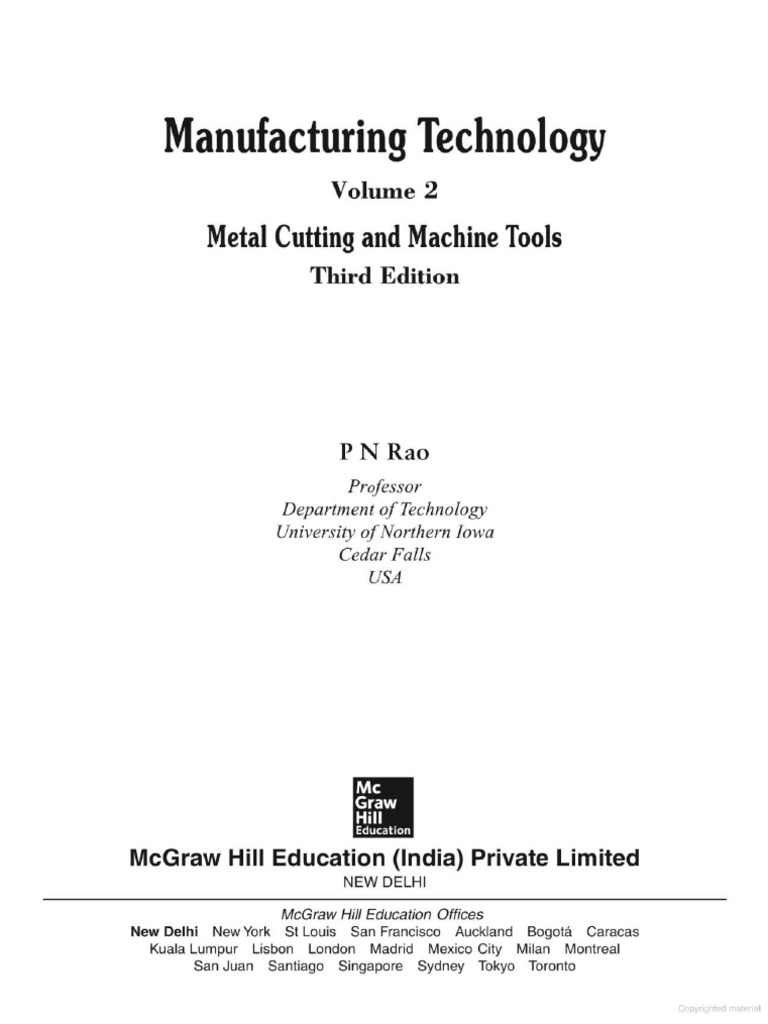 Manufacturing Technology Vol 2 by P N Rao | PDF