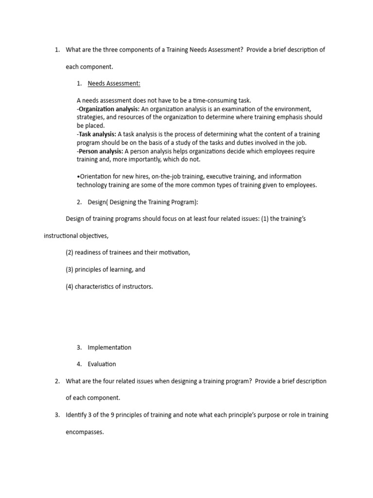 Training Needs Assessment Components | PDF | Employment | Incentive