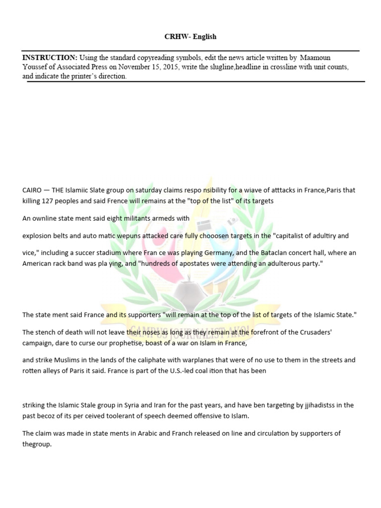 Copyreading Exercise | PDF