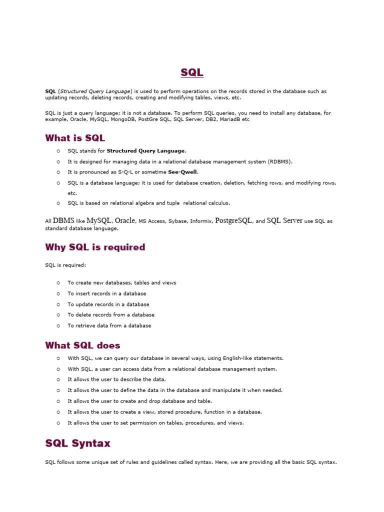 SQL | PDF | Relational Database | Sql