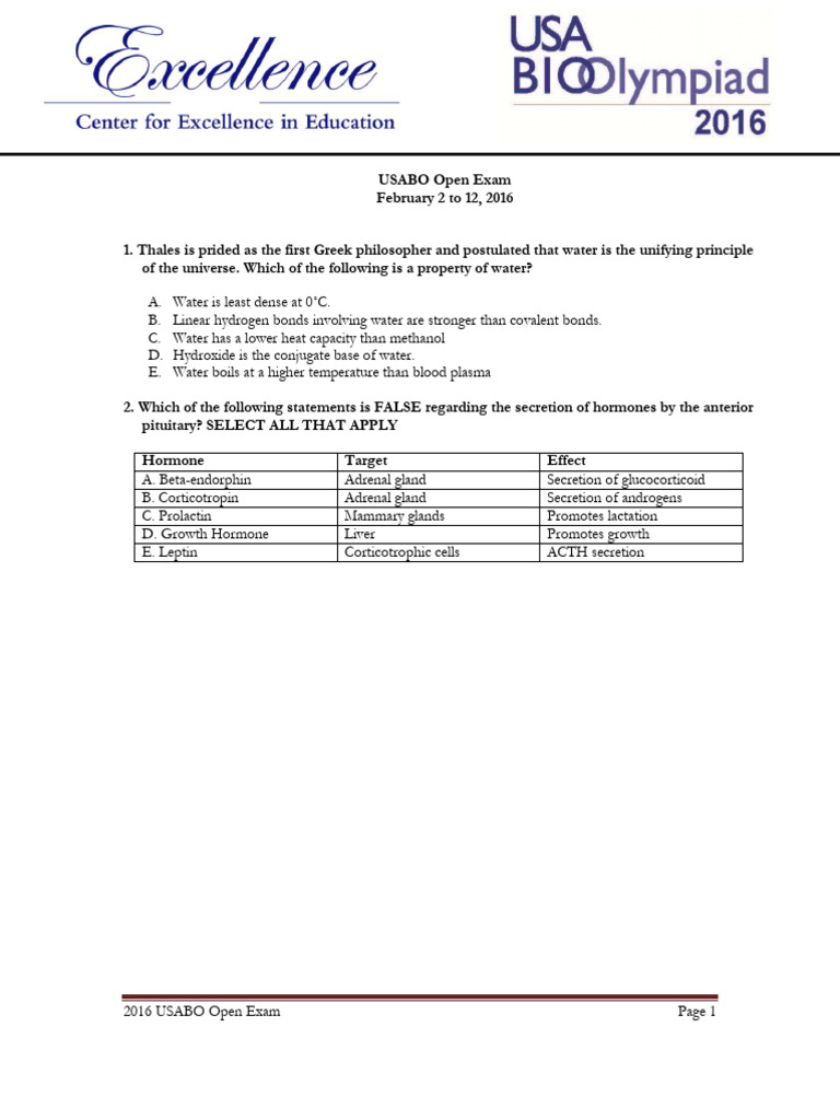 USABO 16 Open Exam - Final Web | PDF | Dna | Plasmid