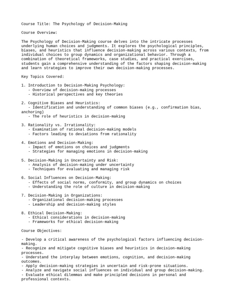 The Psychology of Decision-Making | PDF | Decision Making | Emotions