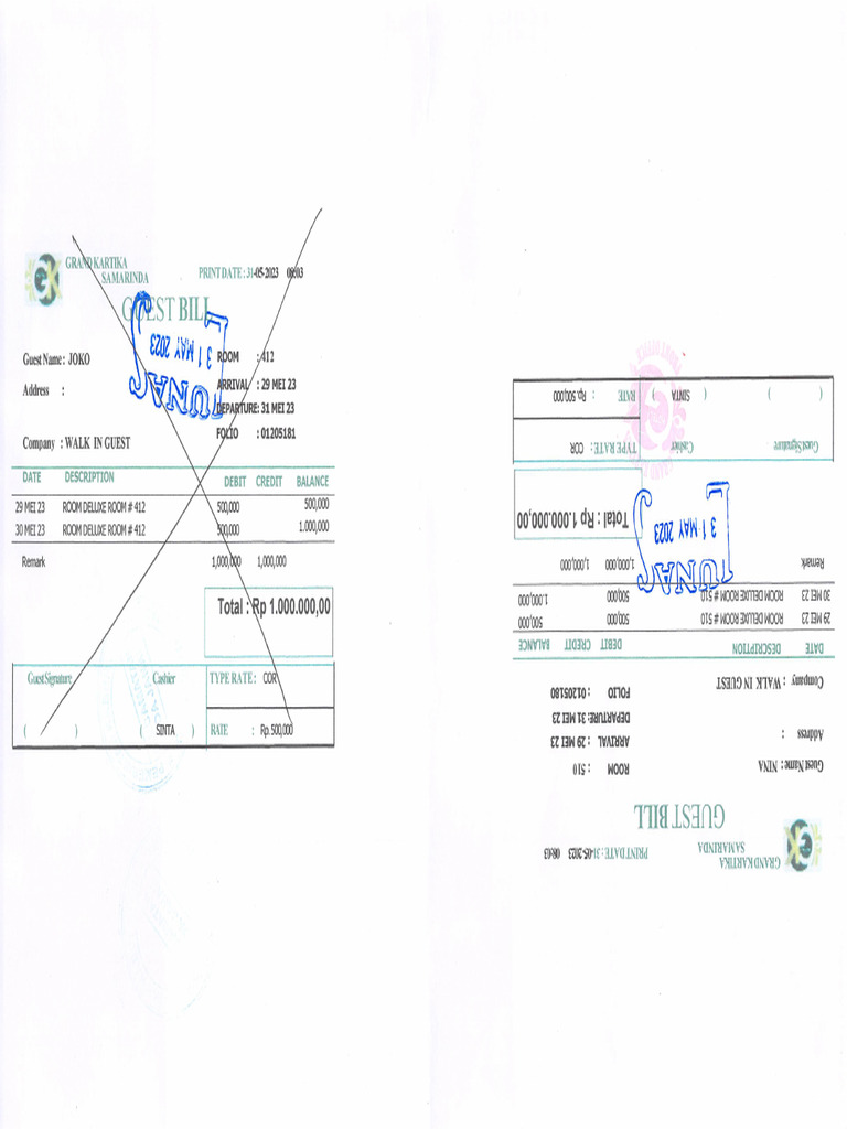 Contoh BILL HOTEL KARTIKA | PDF