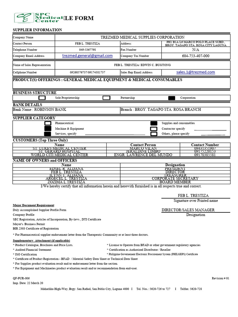 Revised Supplier Profile Form | PDF | Business