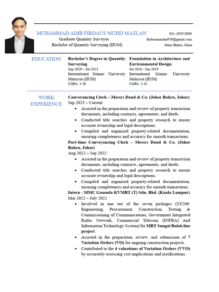 Resume Muhammad Adib Firdaus Muhd Mazlan | PDF | Business