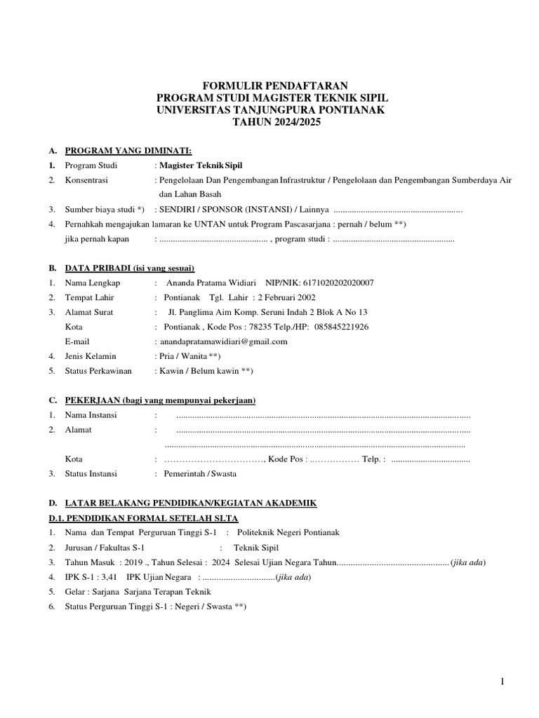 Formulir MTS 20242025 | PDF