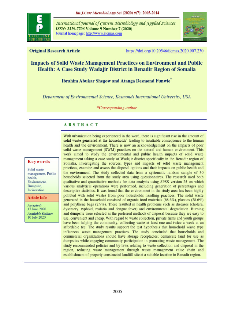 Ibrahim Abukar Shegow and Atanga Desmond Funwie | PDF | Waste ...